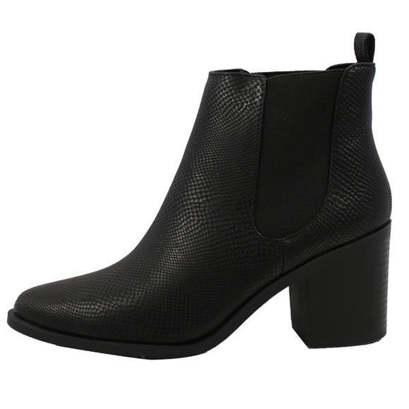 Shoes | Black Snake Texture Almond Toe Ankle Boots | Poshmark